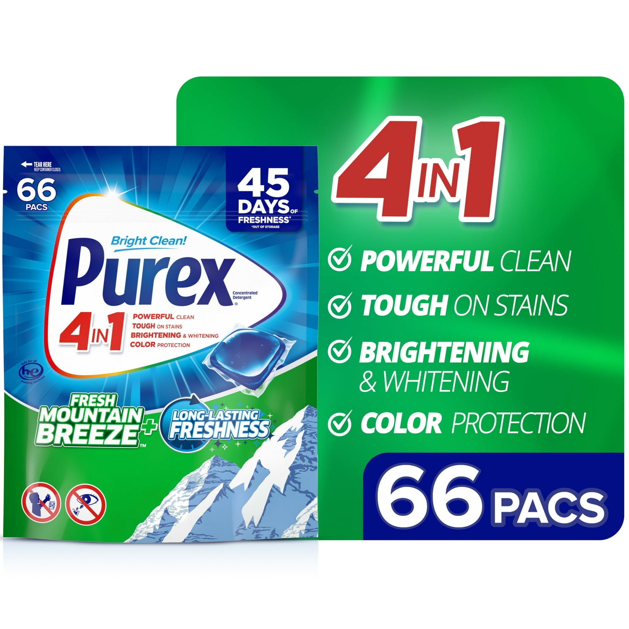 Purex 4-in-1 Laundry Detergent Pacs, Fresh Mountain Breeze, 66 Pacs ...