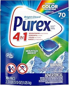 Purex 4-in-1 Laundry Detergent Pacs, Mountain Breeze, 70 Count + Purex Crystals in-Wash ...