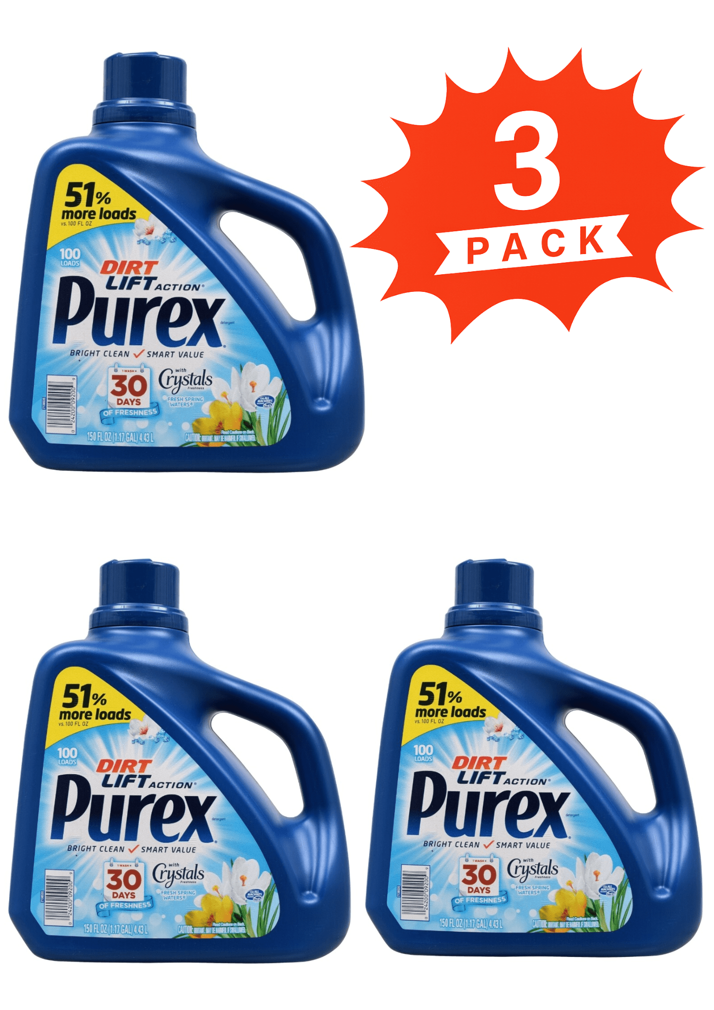 Purex Dirt Lift Action Fresh Spring Waters Laundry Detergent (Pack 3 ...