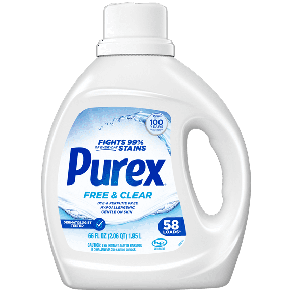 Purex Free & Clear Liquid Laundry Detergent for Sensitive Skin, 66OZ ...