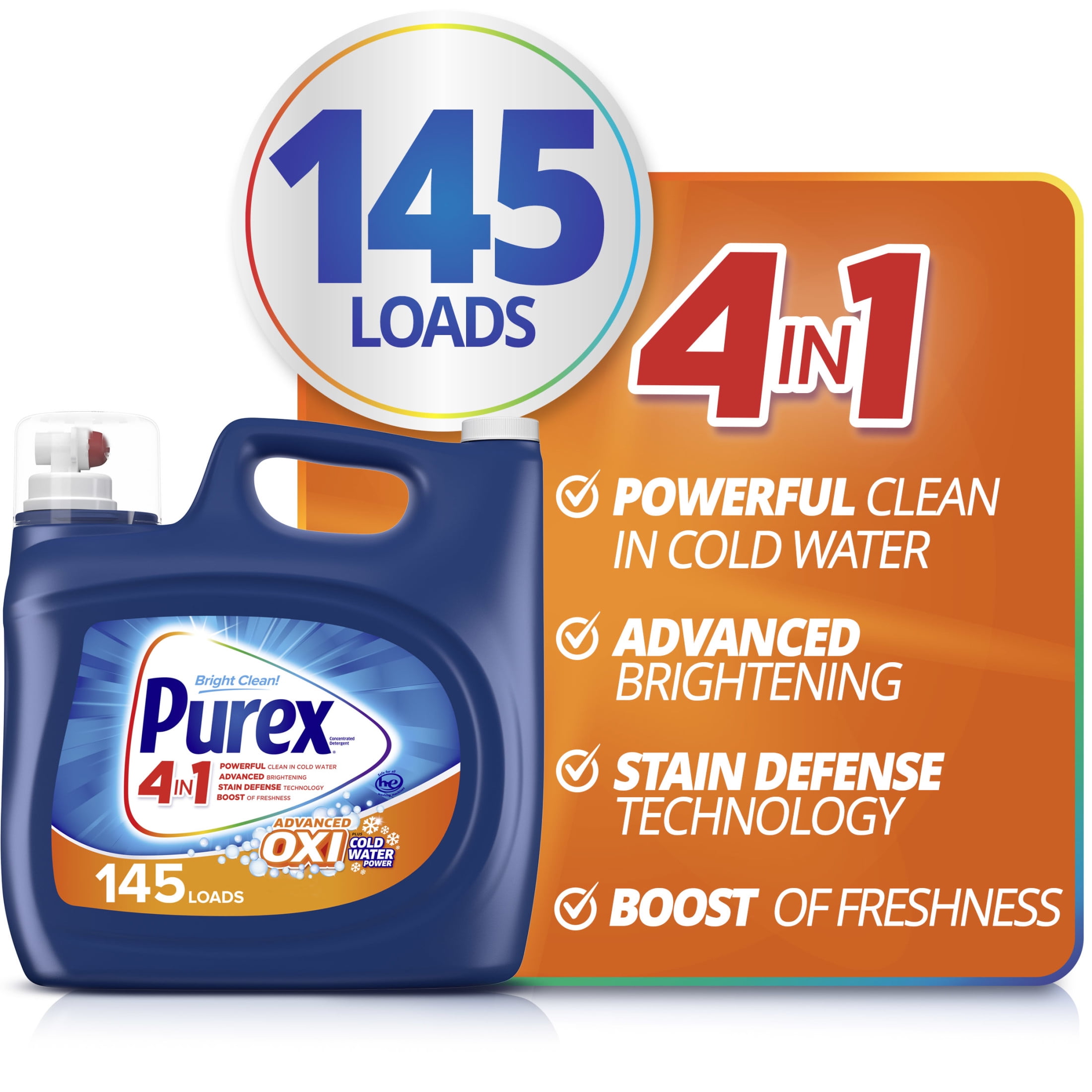 Purex Liquid Laundry Detergent Plus OXI 218 fl oz 145 loads stain ...