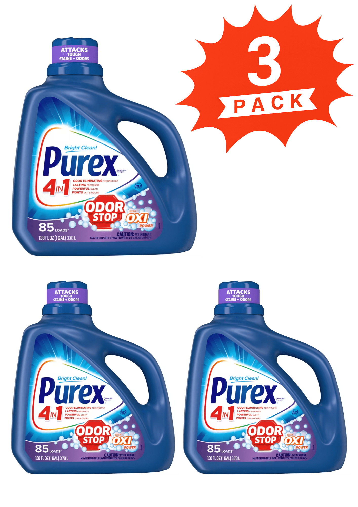 Purex Odor Stop Liquid Laundry Detergent + Oxi (Pack 3) - 255 Loads ...