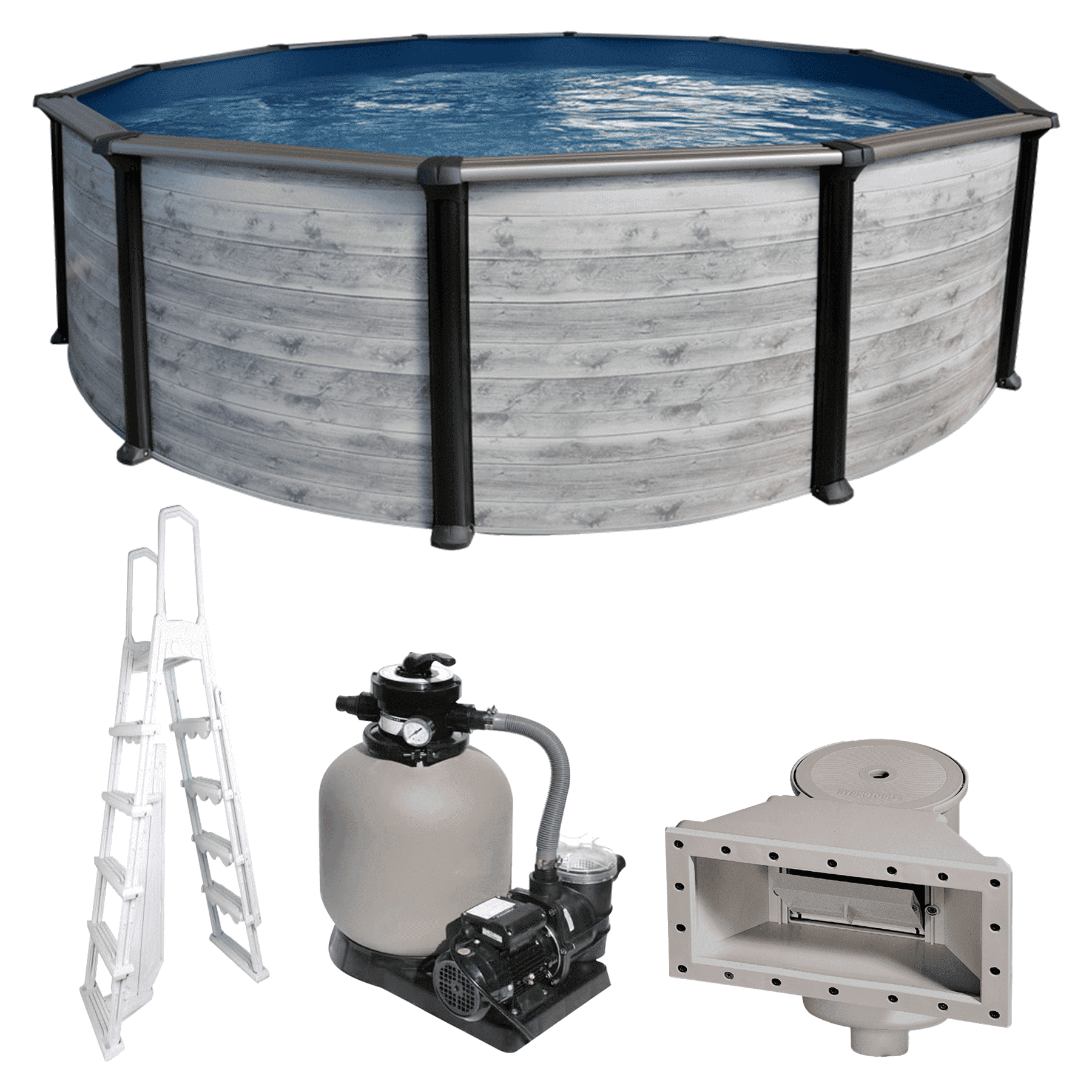 Puri Tech 15' x 52" Round Hollywood Above Ground Pool Package ...