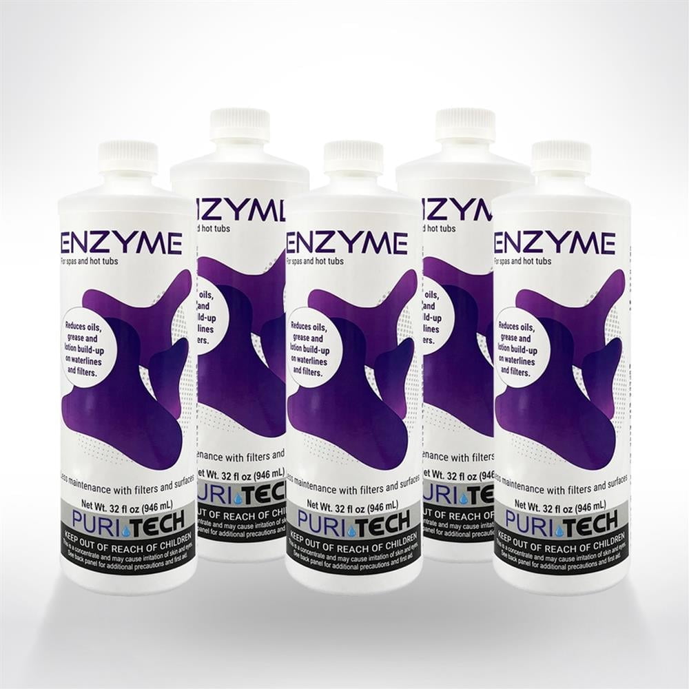 Puri Tech Spa Enzyme Clarifier 6 Pack, 32oz - Reduces Scum Lines and ...