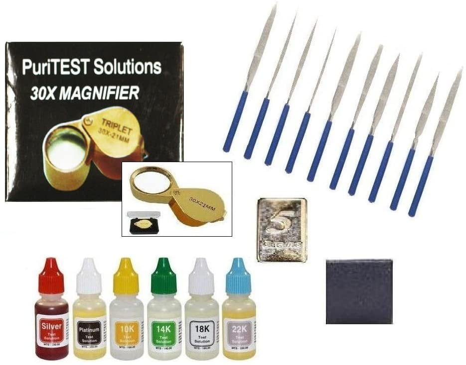PuriTest New Gold, Silver & Platinum Testing Kit 6 Fresh Acid Bottle ...