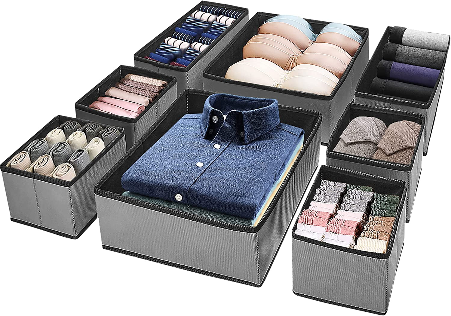 "Puricon Clothes Drawer Organizer, Foldable Storage Boxes, 8 Set, Grey ...