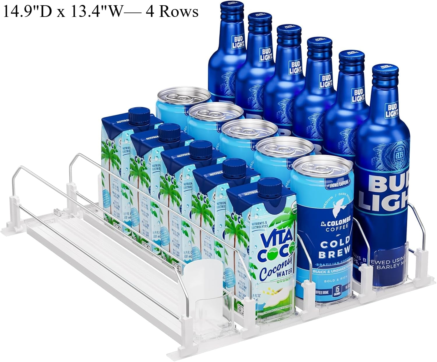 Puricon Drink Organizer for Fridge Pusher Glide, Spring Loaded Fridge ...