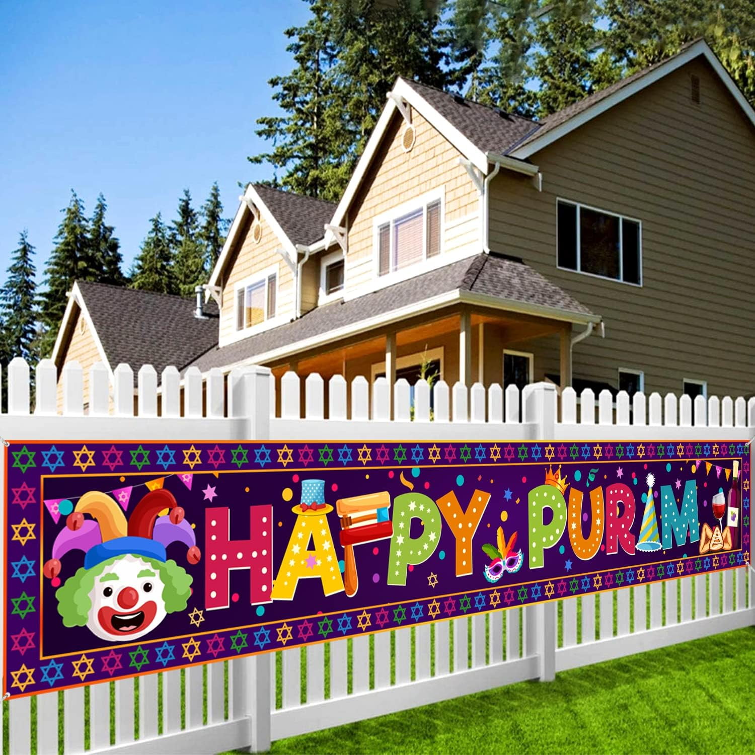 Purim Decorations Banner Outdoor Yard Sign, Large Outdoor Happy Happy ...