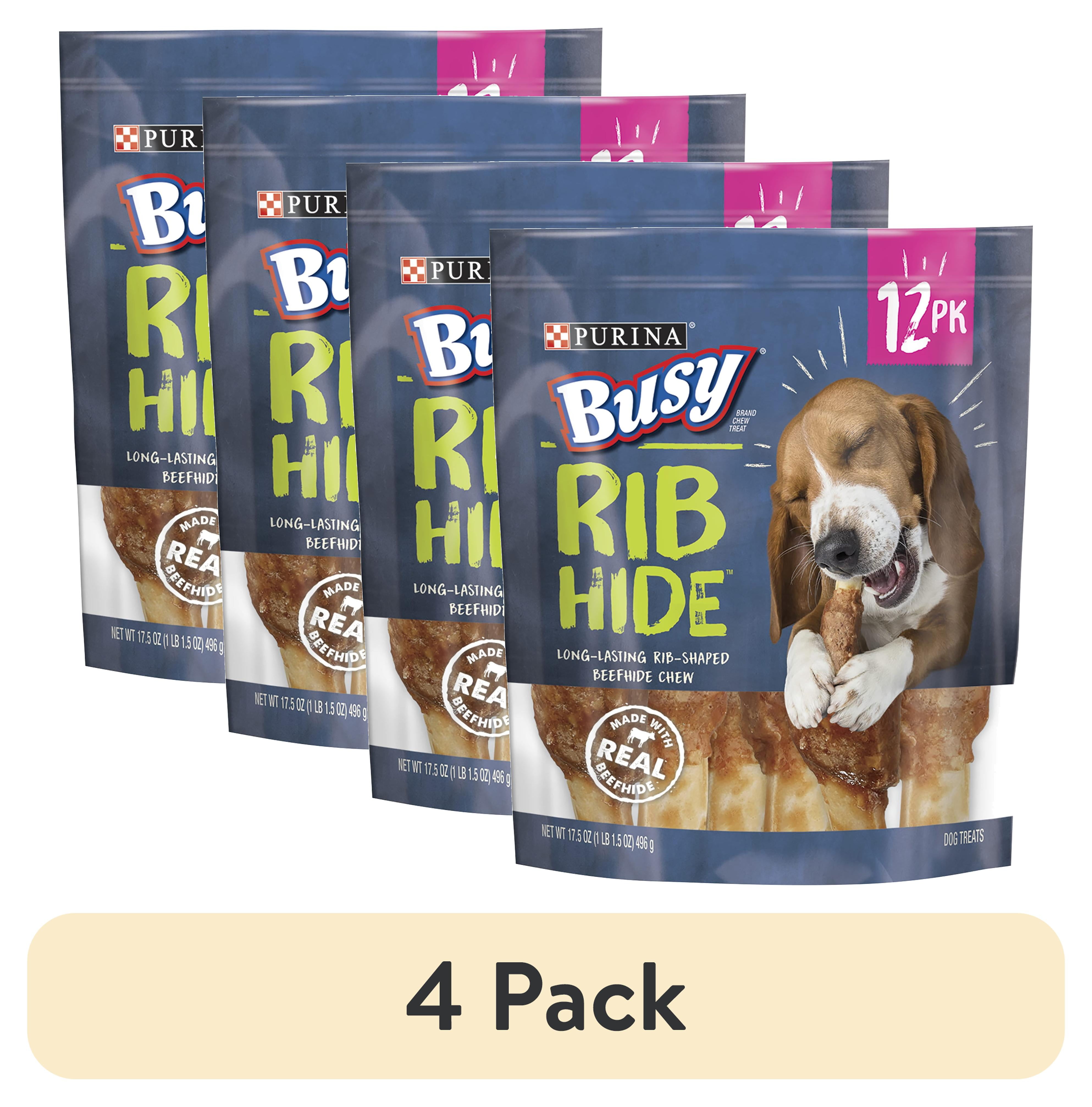 (4 pack) Purina Busy Bone Small & Medium Dog Treats Ribhide with Real ...