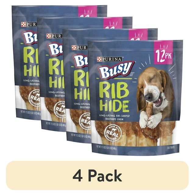 (4 pack) Purina Busy Bone Small & Medium Dog Treats Ribhide with Real ...