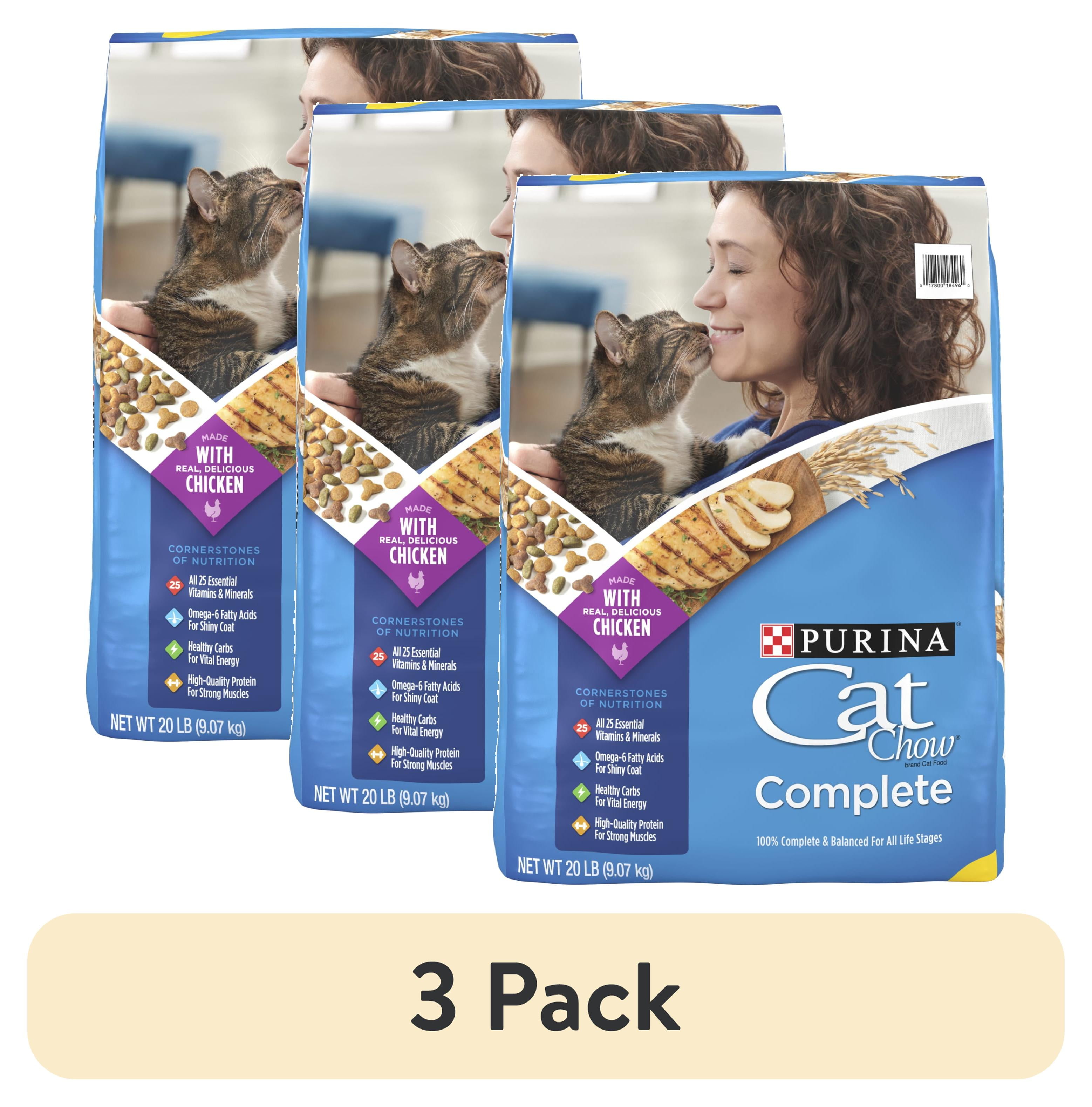 (3 pack) Purina Cat Chow Complete, Dry Cat Food, Chicken, 20 lb Bag ...