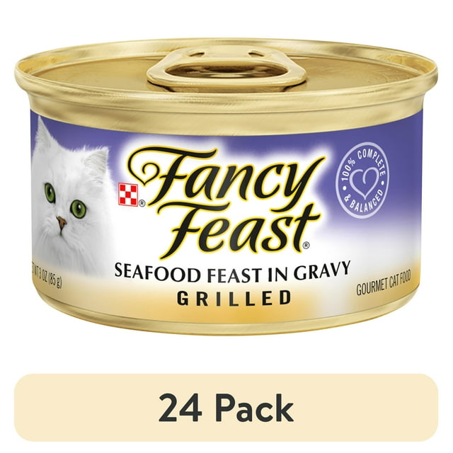 (24 pack) Purina Fancy Feast Grilled Wet Cat Food, Seafood Feast in ...