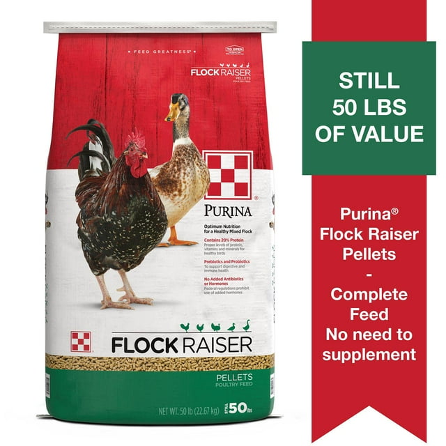 Purina Flock Raiser Pellet Poultry Feed, 50 lb. Bag - Chicken Food with ...
