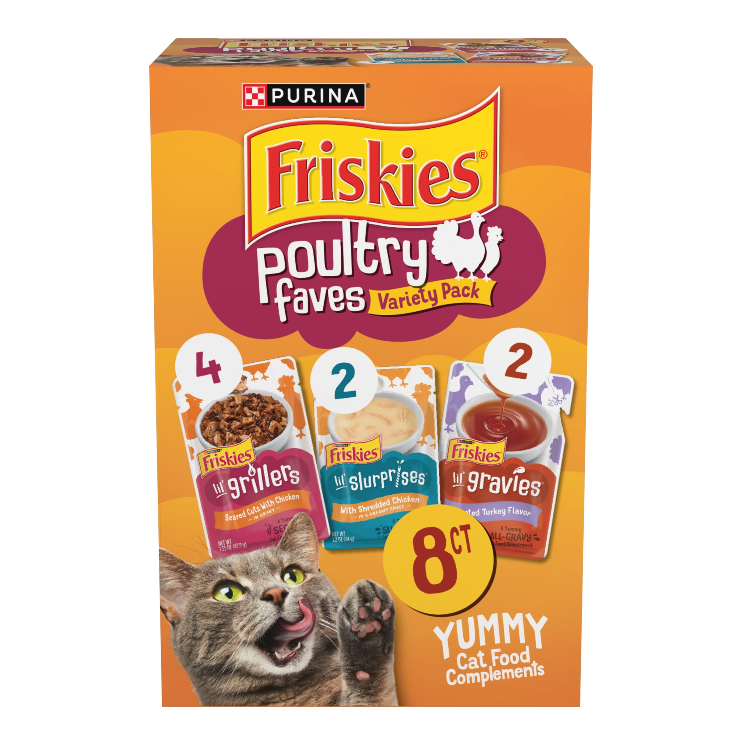 Purina Friskies Poultry Faves Gravy Cat Food Complements Variety Pack ...