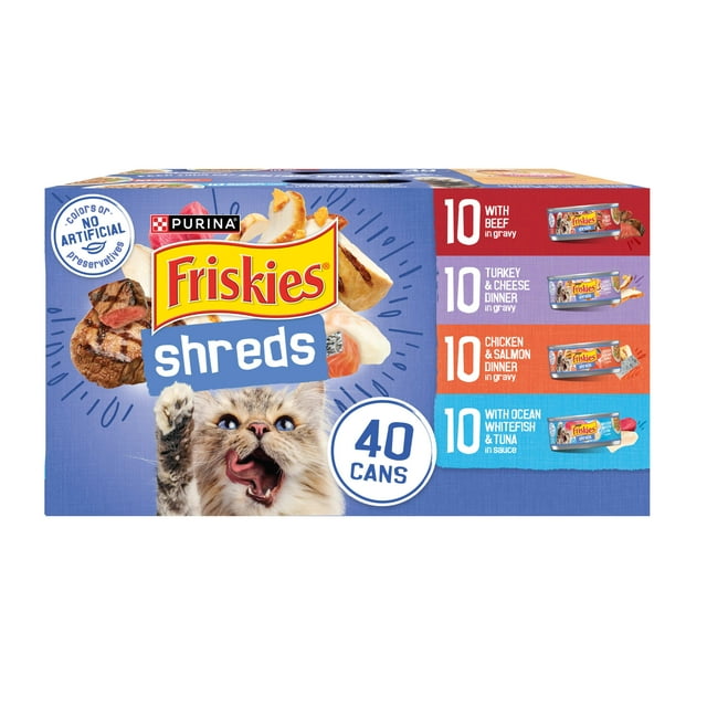 Purina Friskies Cat Food Pack, Shreds w/ Beef, Turkey, Cheese, Chicken ...