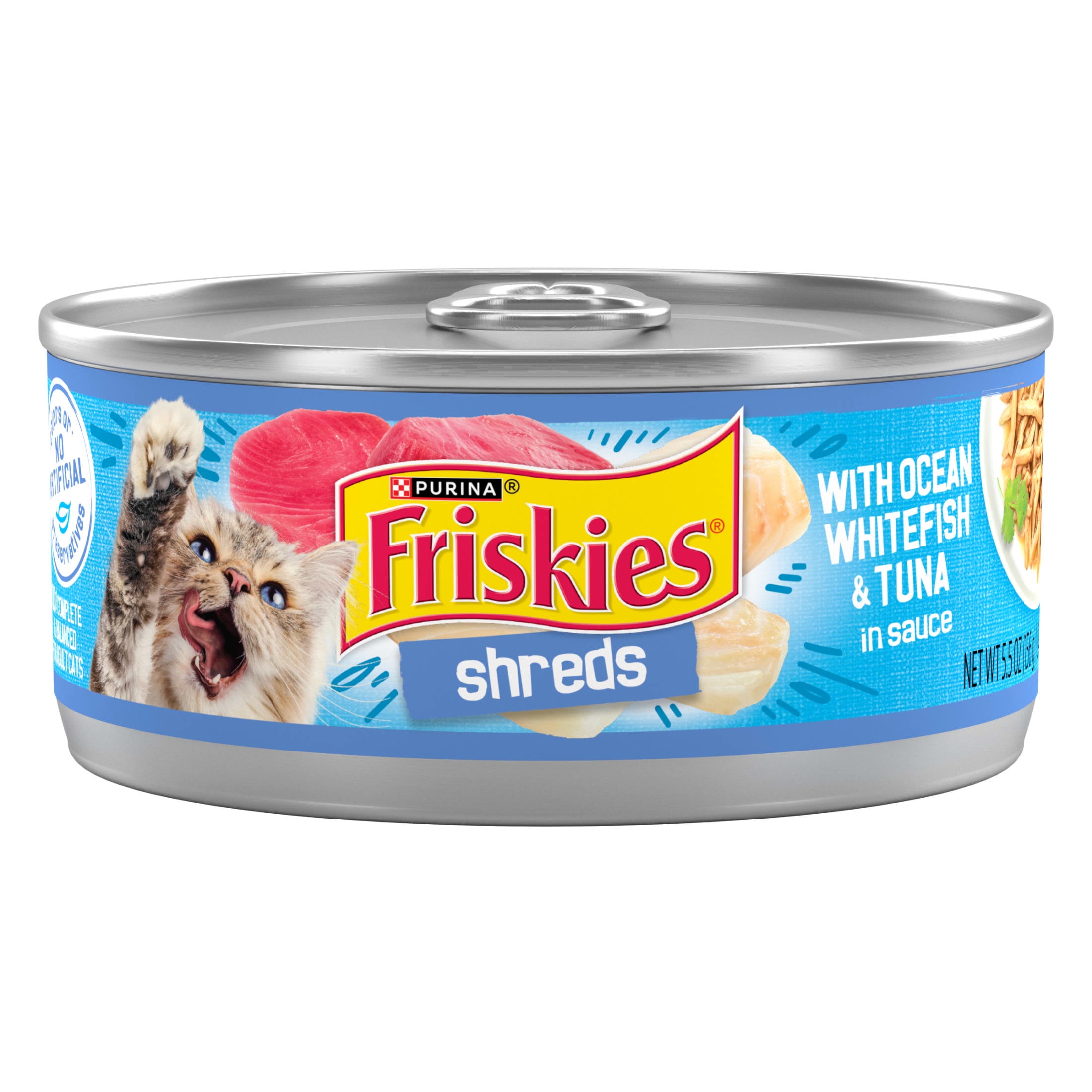 Friskies Wet Cat Food, Shreds with Ocean Whitefish and Tuna in Sauce, 5 ...