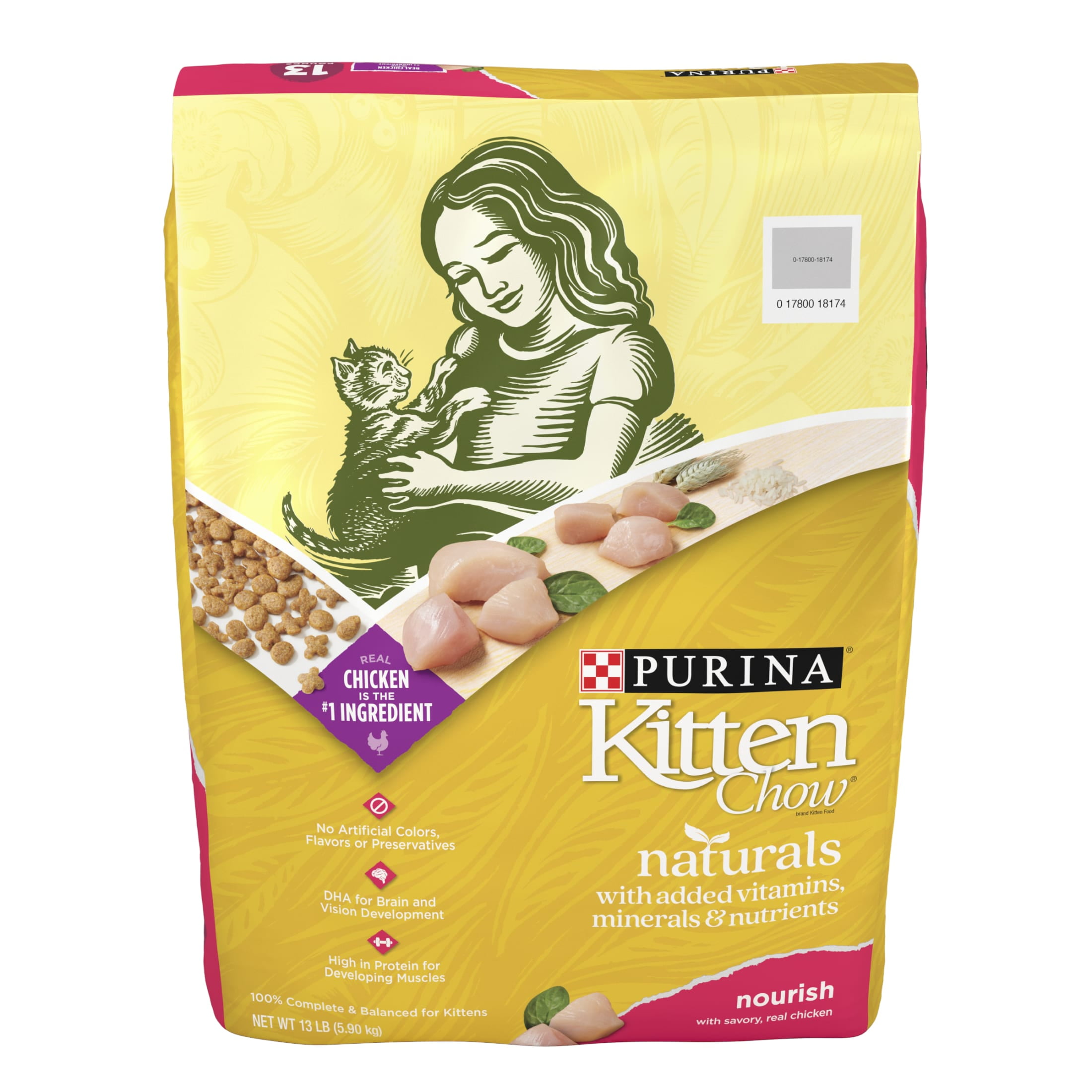 Purina Kitten Chow Naturals, Indoor Dry Kitten Food, Chicken, 13 lb Bag ...