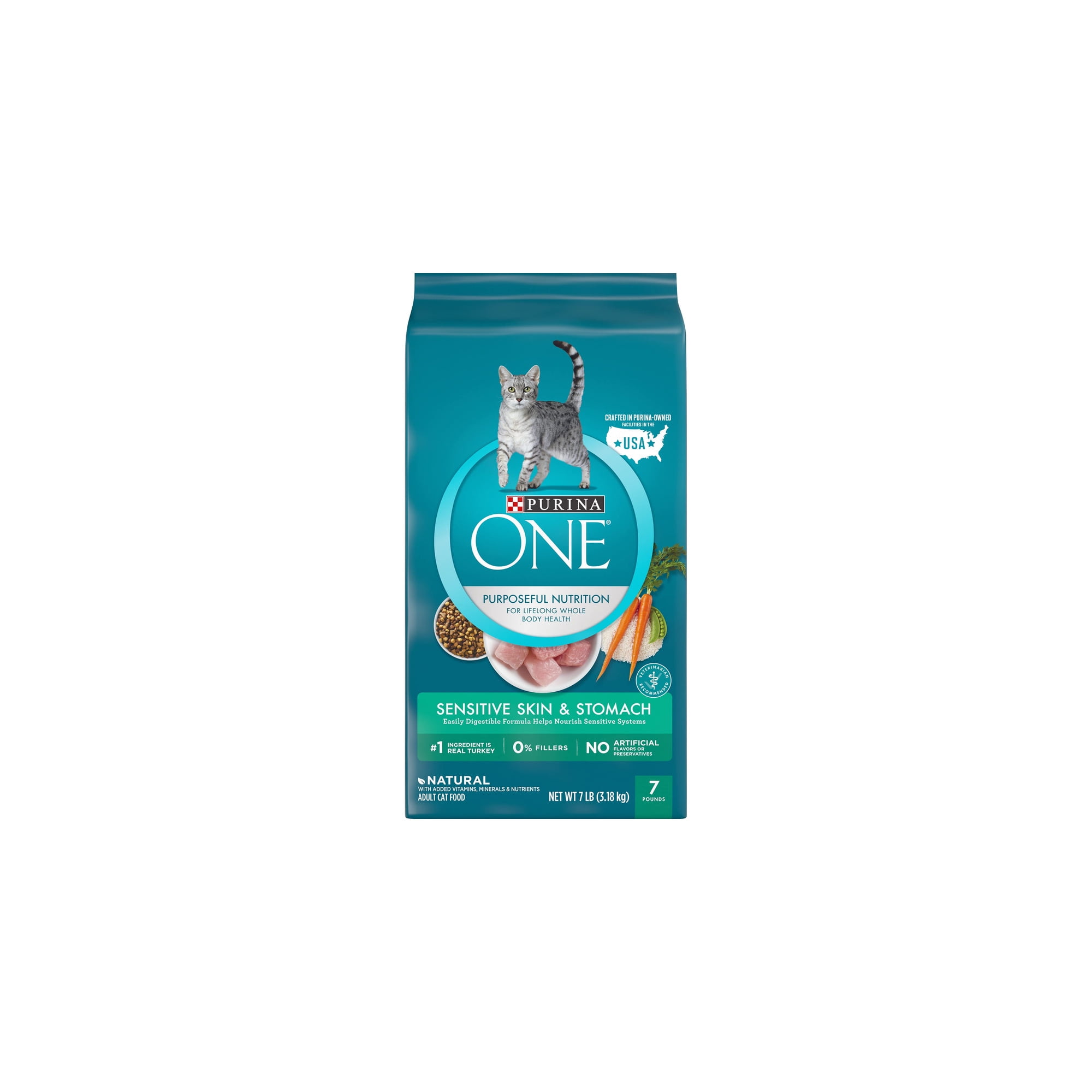 Purina ONE Natural Dry Cat Food, Sensitive Skin & Stomach Formula, 7 lb ...