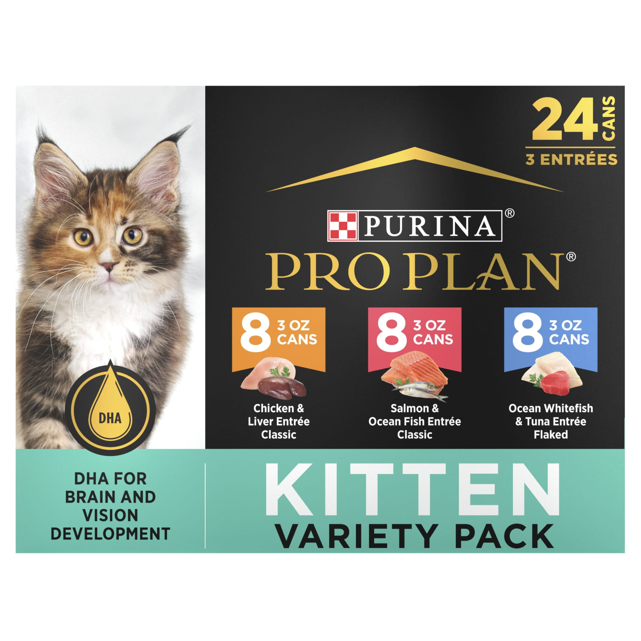 Purina Pro Plan, Vairety Pack, Wet Kitten Food, 3 oz Cans, 24 Pack ...
