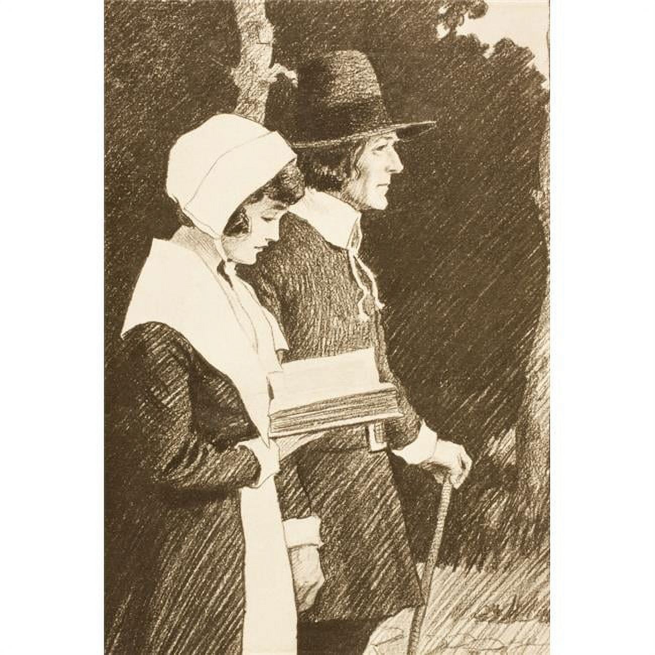 Puritan Couple On Way to Church In 16th Century. After A 19th Century ...