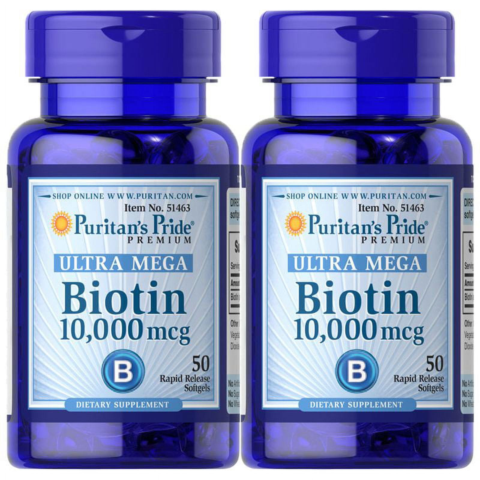 Puritan's Pride Biotin 10,000 mcg 50 Softgels 2 Pack - Walmart.com