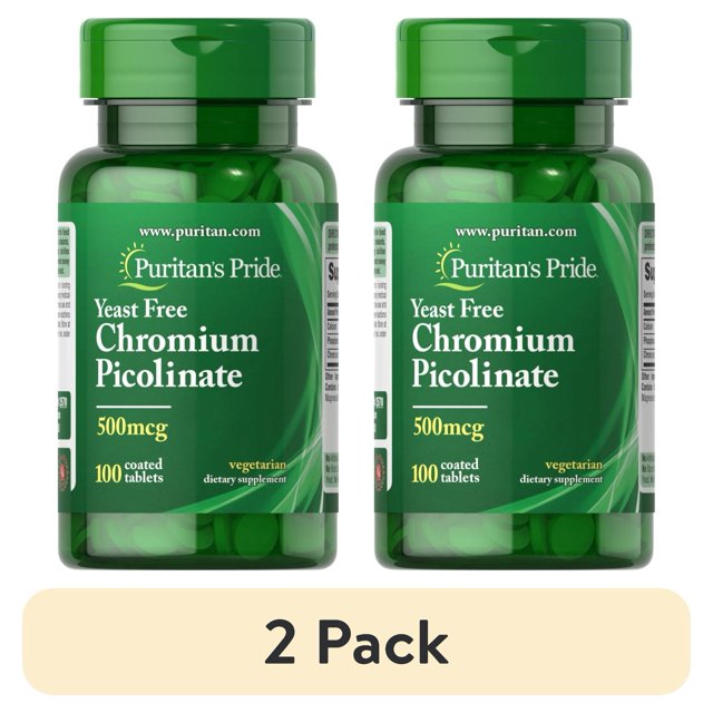 (2 pack) Puritan's Pride Chromium Picolinate 500 Mcg Yeast Free, 100 ...