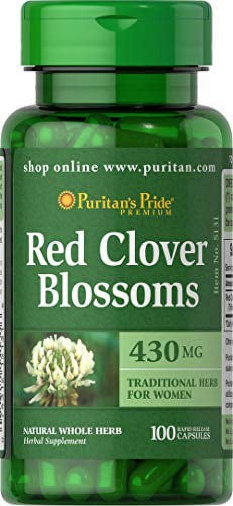 Puritan's Pride Red Clover Blossoms 430 mg 100 Rapid Release Capsules ...