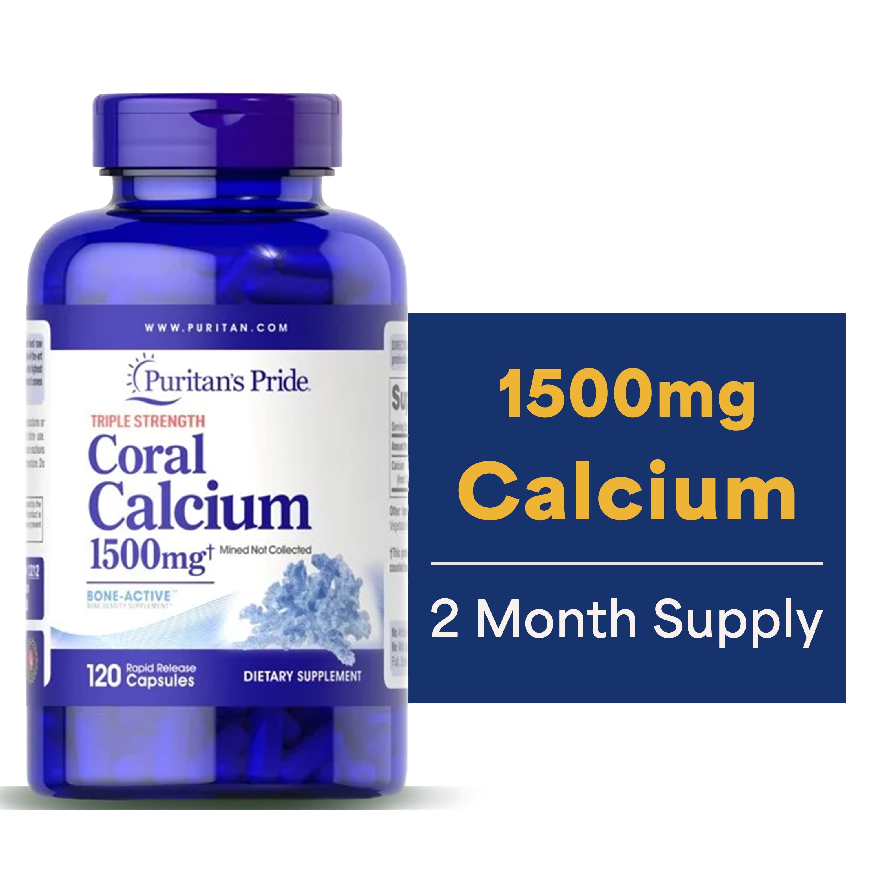 Puritan's Pride Triple Strength Coral Calcium 1500 mg, 120 Capsules ...