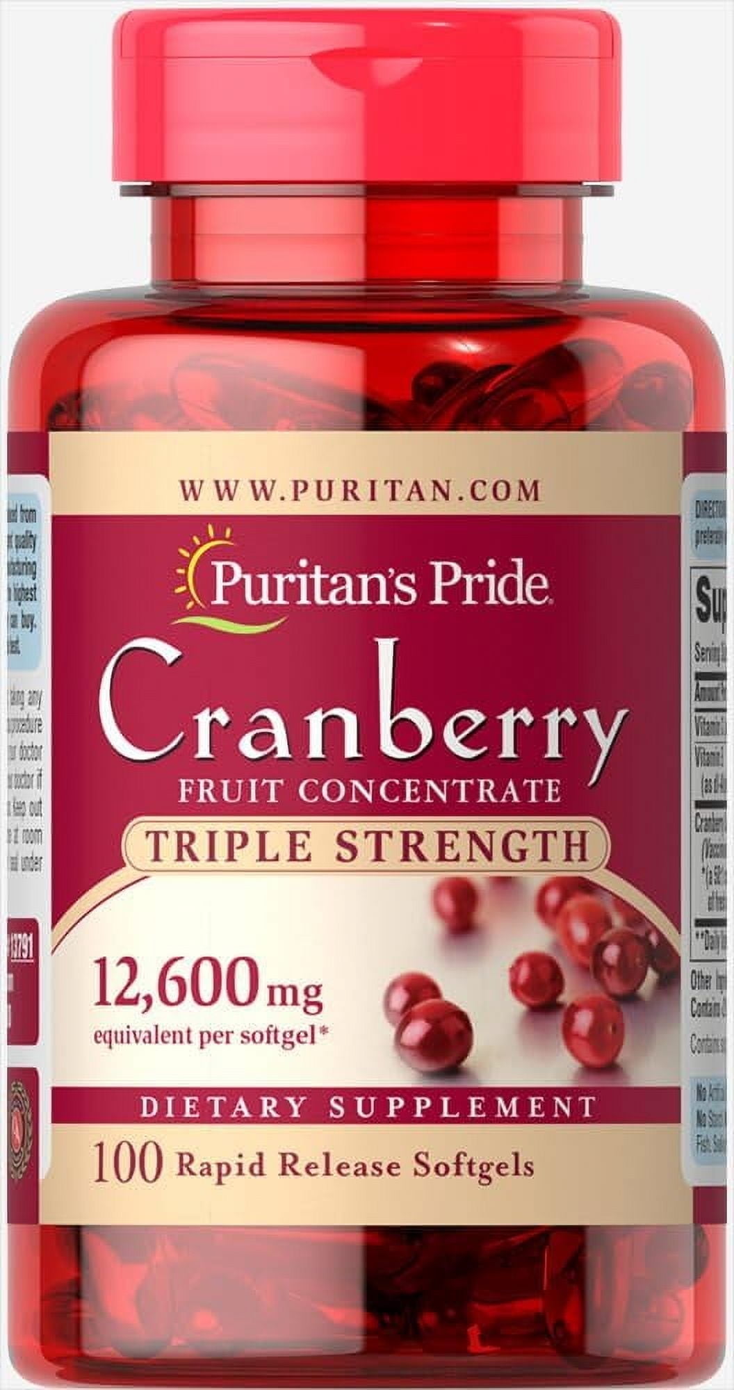 Puritan's Pride Triple Strength Cranberry Fruit Concentrate 12,600 mg ...