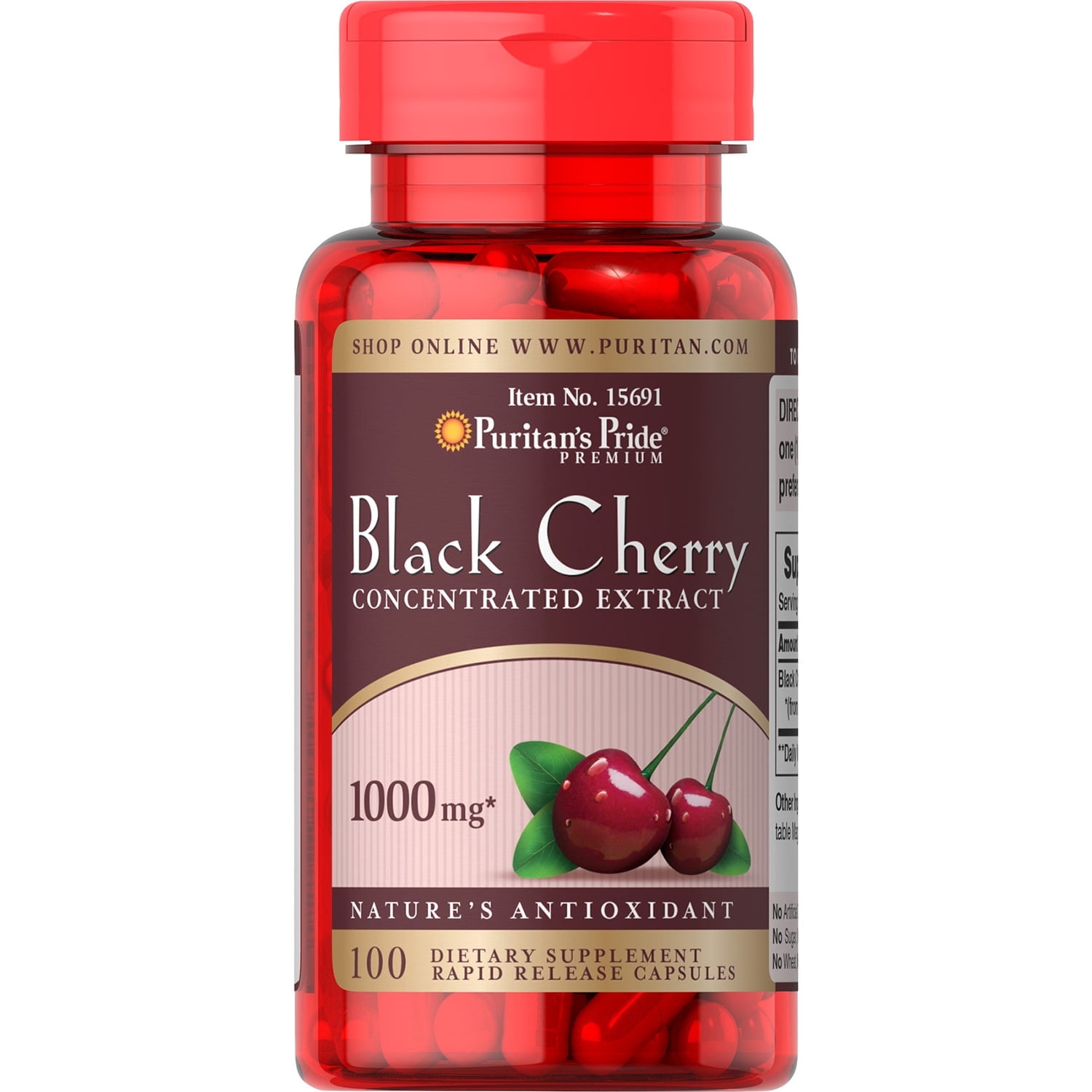 Puritans Pride Tart Black Cherry 1000 mg, Complex Wellness Supplement ...