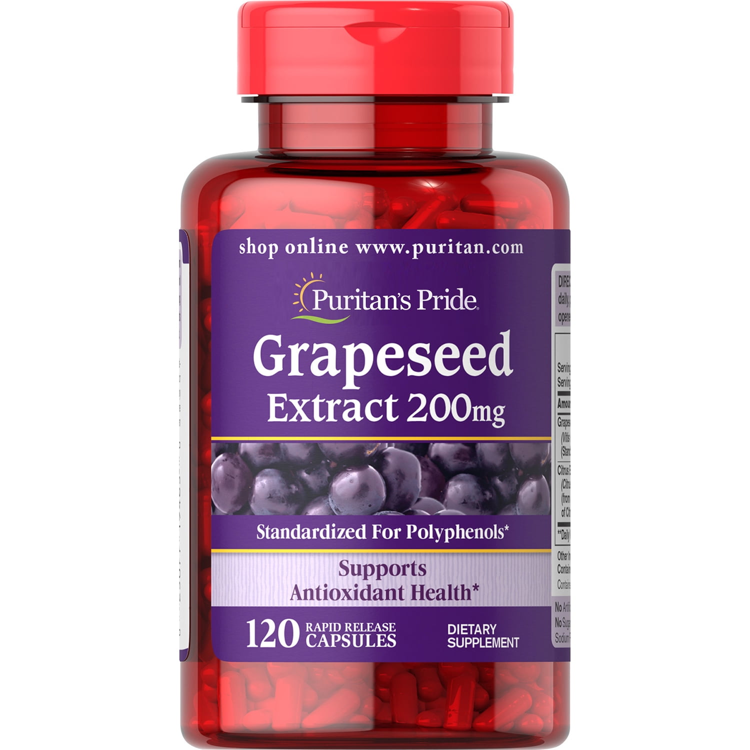 Puritans Pride Grapeseed Extract 200 Mg Capsules, 120 Count - Walmart.com