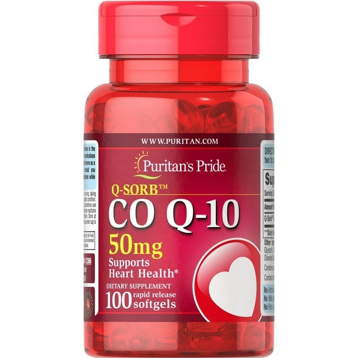 Puritans Pride Q-Sorb CoQ10 50mg, 100 Count Softgels, Supports Healthy Blood Pressure and Heart ...