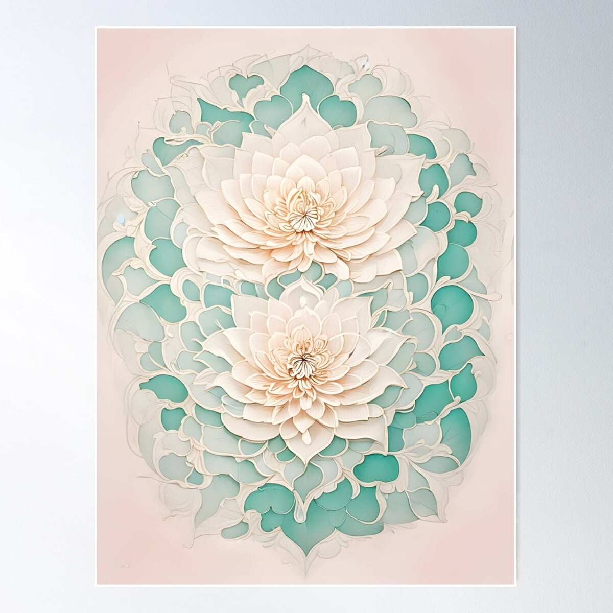 Purity In Petals: White Lotus On A Pistachio Canvas Poster Wall Art ...
