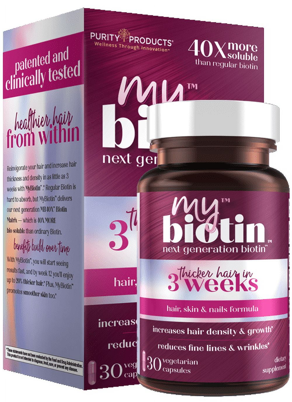 Purity Products MyBiotin™ MB40X Hair Growth & Skin Health Vegetarian ...