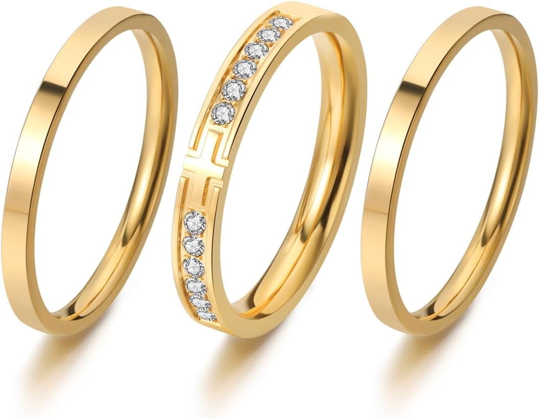 Purity Rings for Women, 3Pcs Thin Stackable Rings, Silver Cross Ring ...