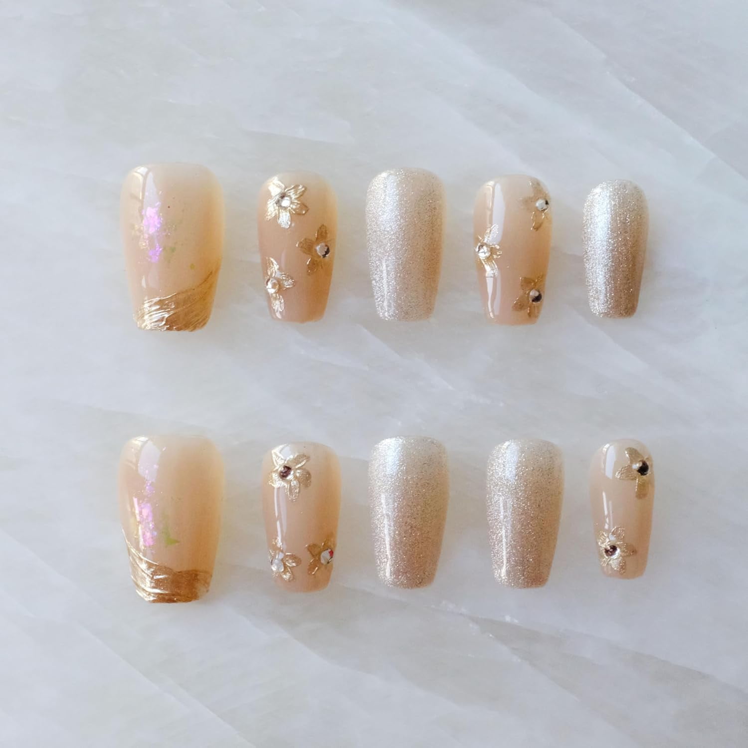 Purly Handmade Medium Ballerina Press on Nails | Nude ombre Cat Eye ...