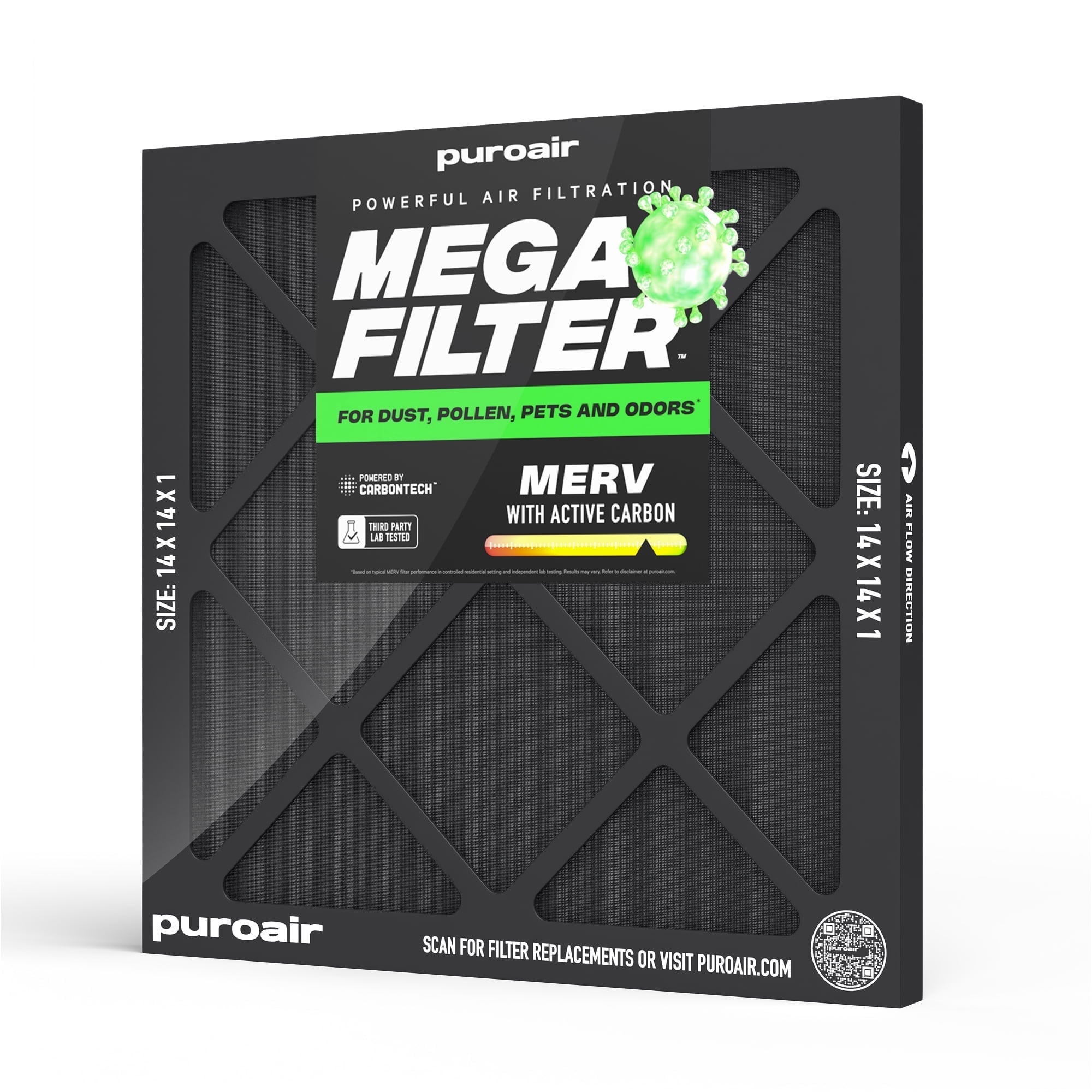 PuroAir Mega Filter - MERV 13 14x14x1 Air Filters with Carbon - Walmart.com