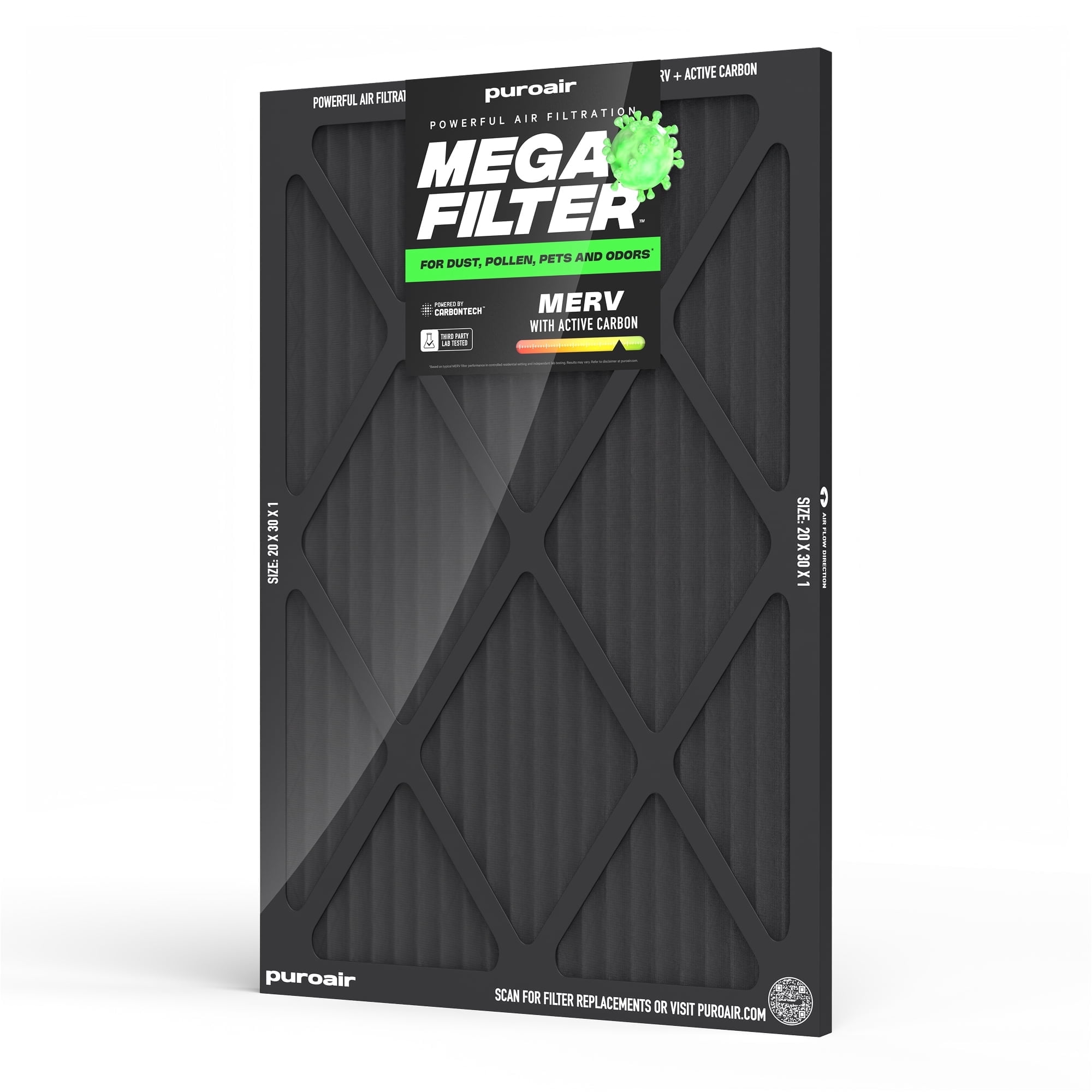 PuroAir Mega Filter - MERV 13 20x30x1 Air Filters with Carbon - Walmart.com