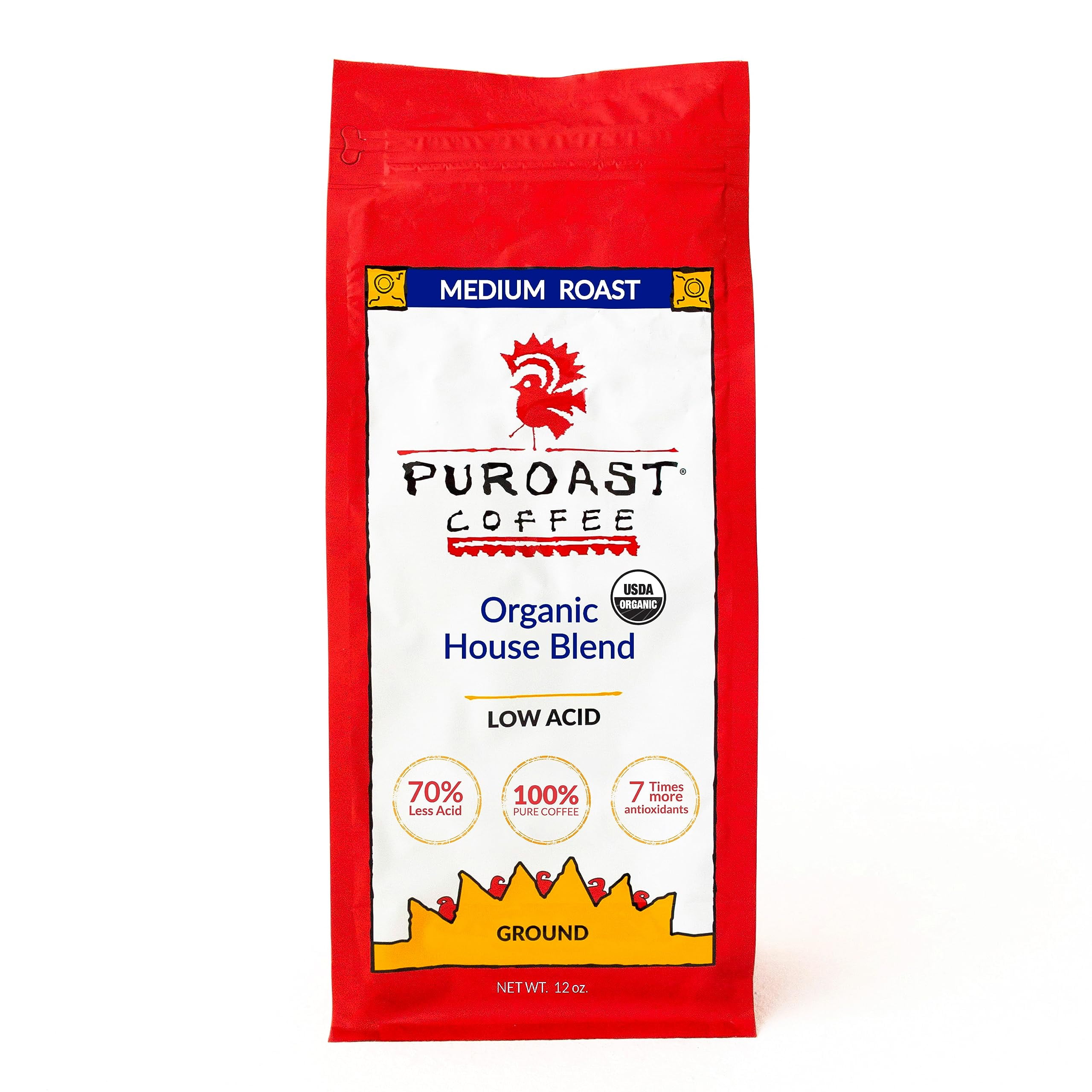 Puroast Low Acid Coffee Ground | Organic House Blend Ground | Medium ...