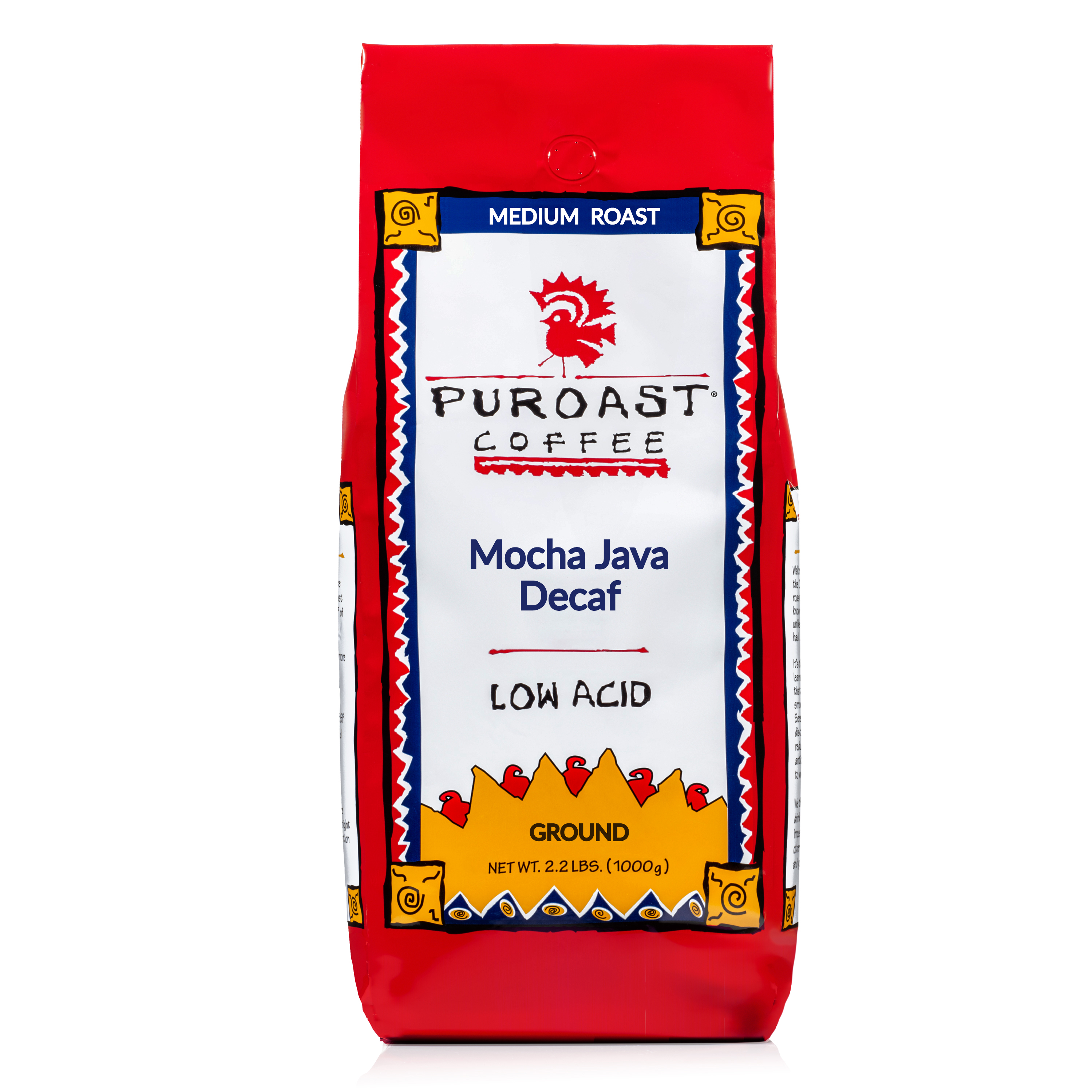Puroast Low Acid High Antioxidant Decaf Mocha Java Ground Coffee, 2.2 LB Bag - Walmart.com