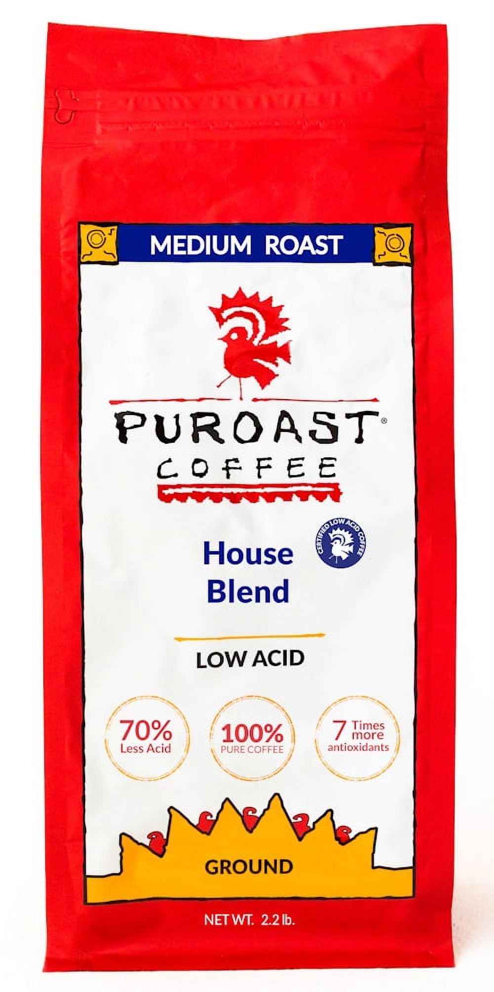 Puroast Coffee Ground House Blend, Low Acid, High Antioxidant, 2.2 LB ...