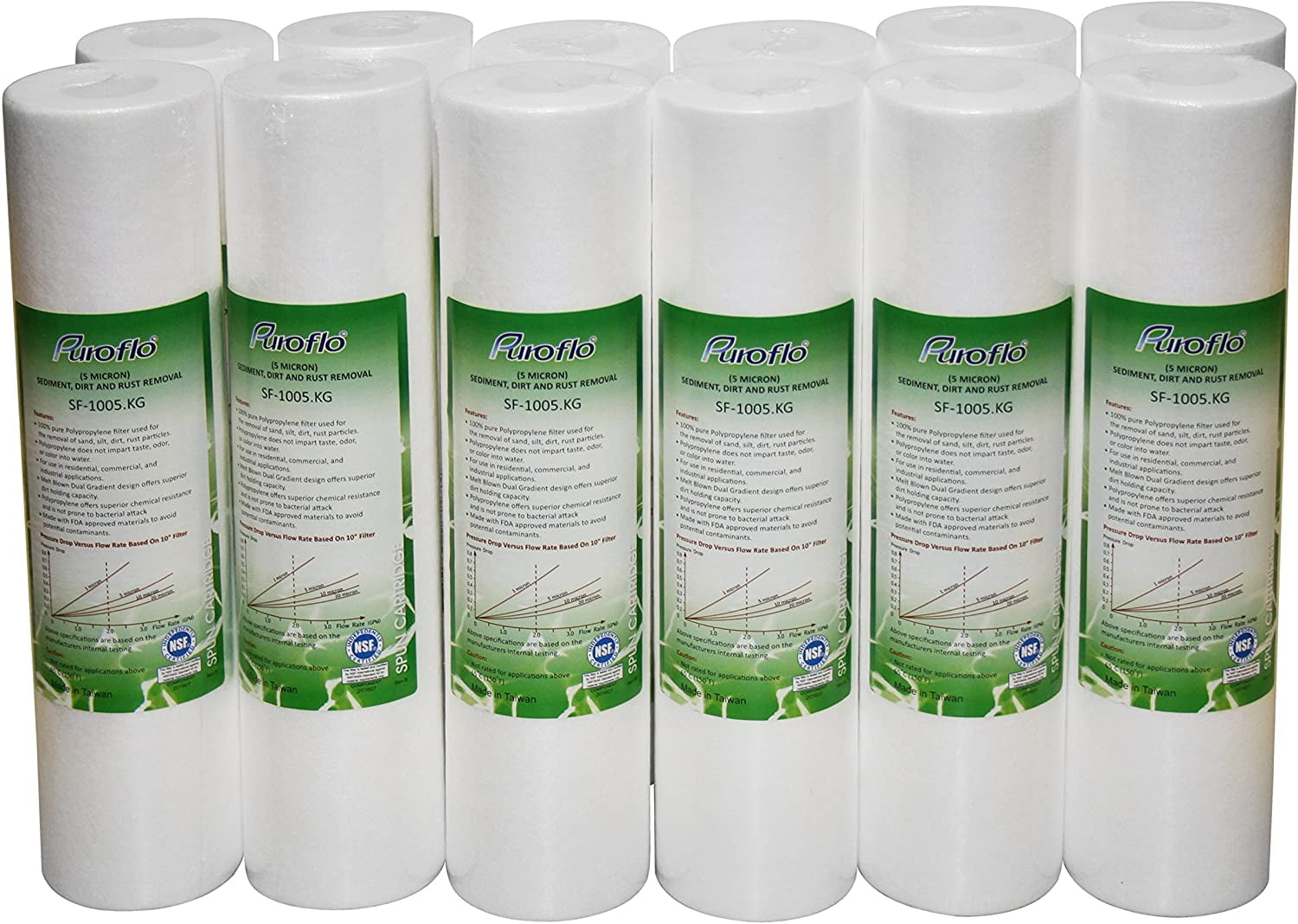 Puroflo 2.5" x 10" 5 Micron Sediment Water Filter Cartridge Pack of 12 ...