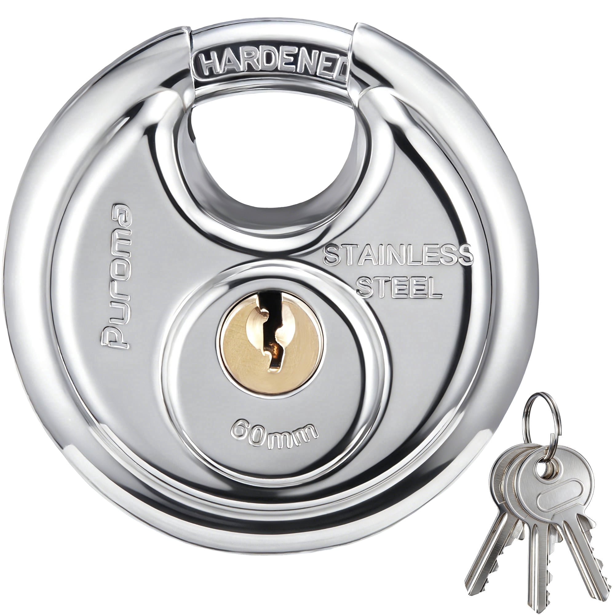 Puroma 2-3/8" (60mm) Discus Padlock, 304 Stainless Steel Round Lock ...