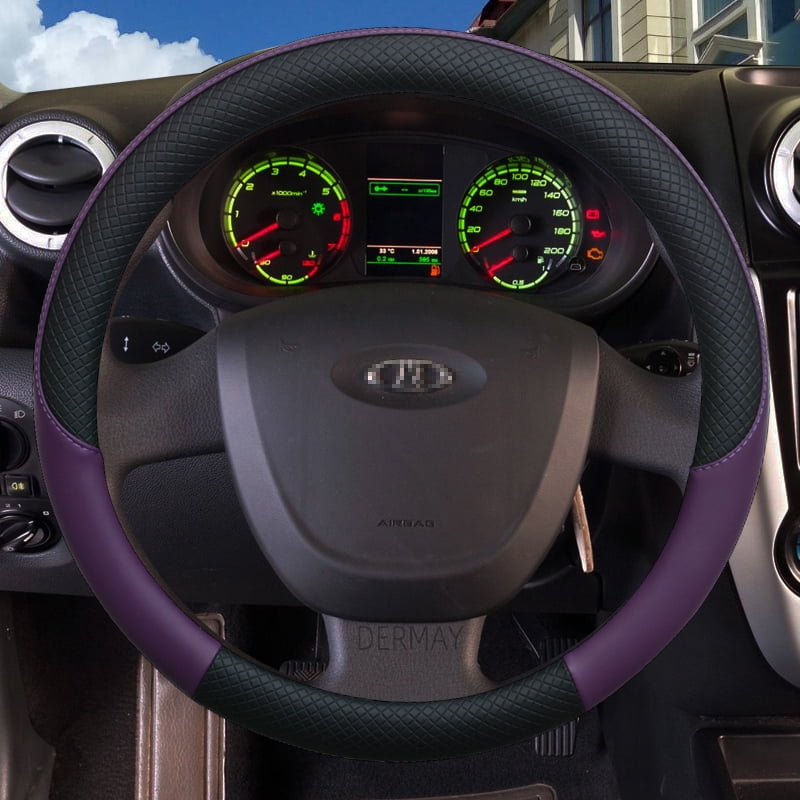 (Purple)100% DERMAY Brand Leather Car Steering Wheel Cover Anti-slip ...