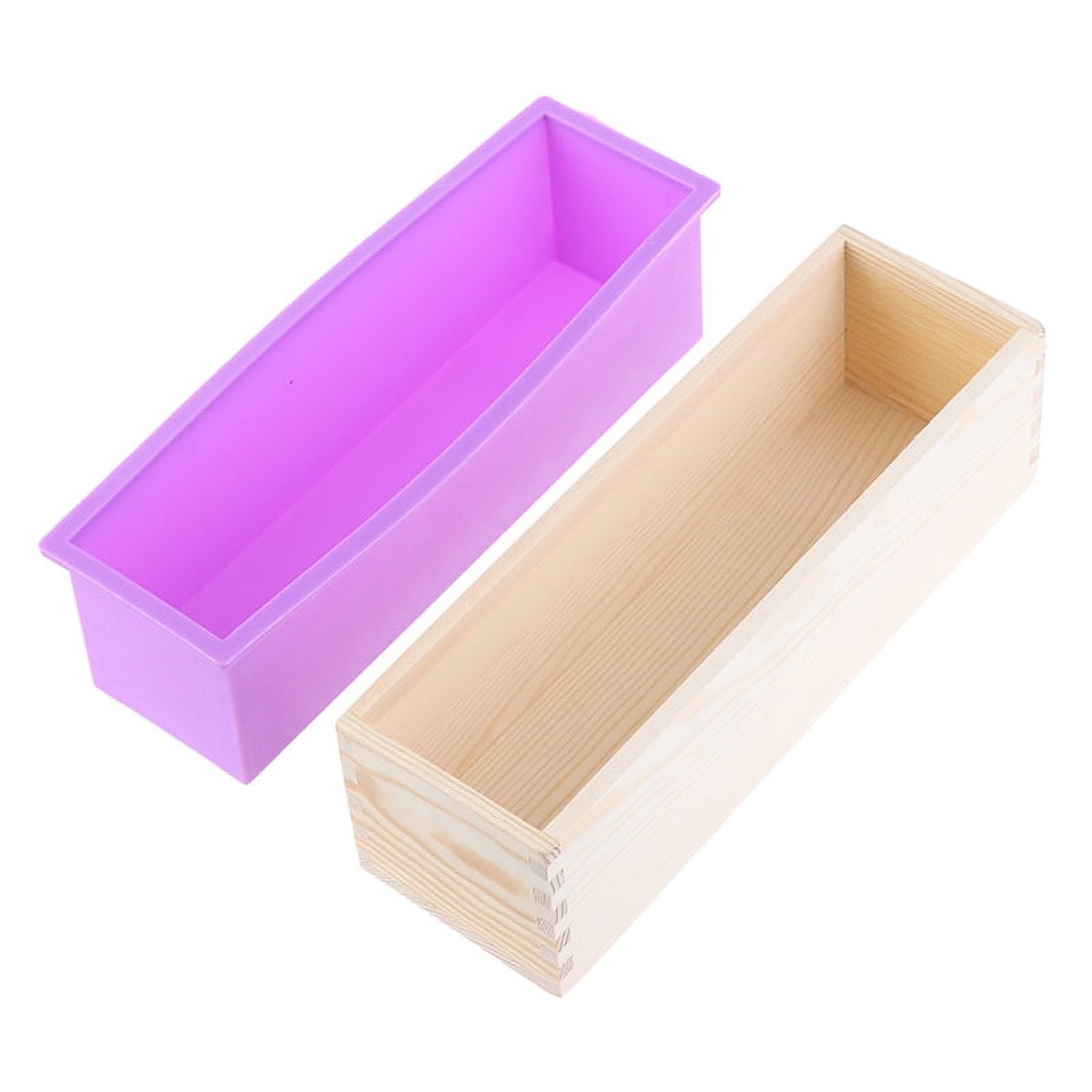 (Purple) 1200ml Rectangle Silicone Soap Making Mold Wooden Box Handmade ...