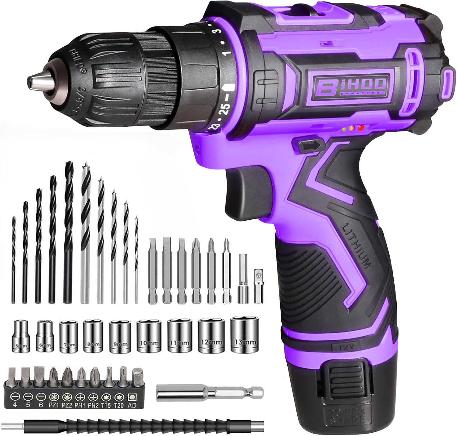 Purple 12v Cordless Drill With Battery And Charger, Electric ...