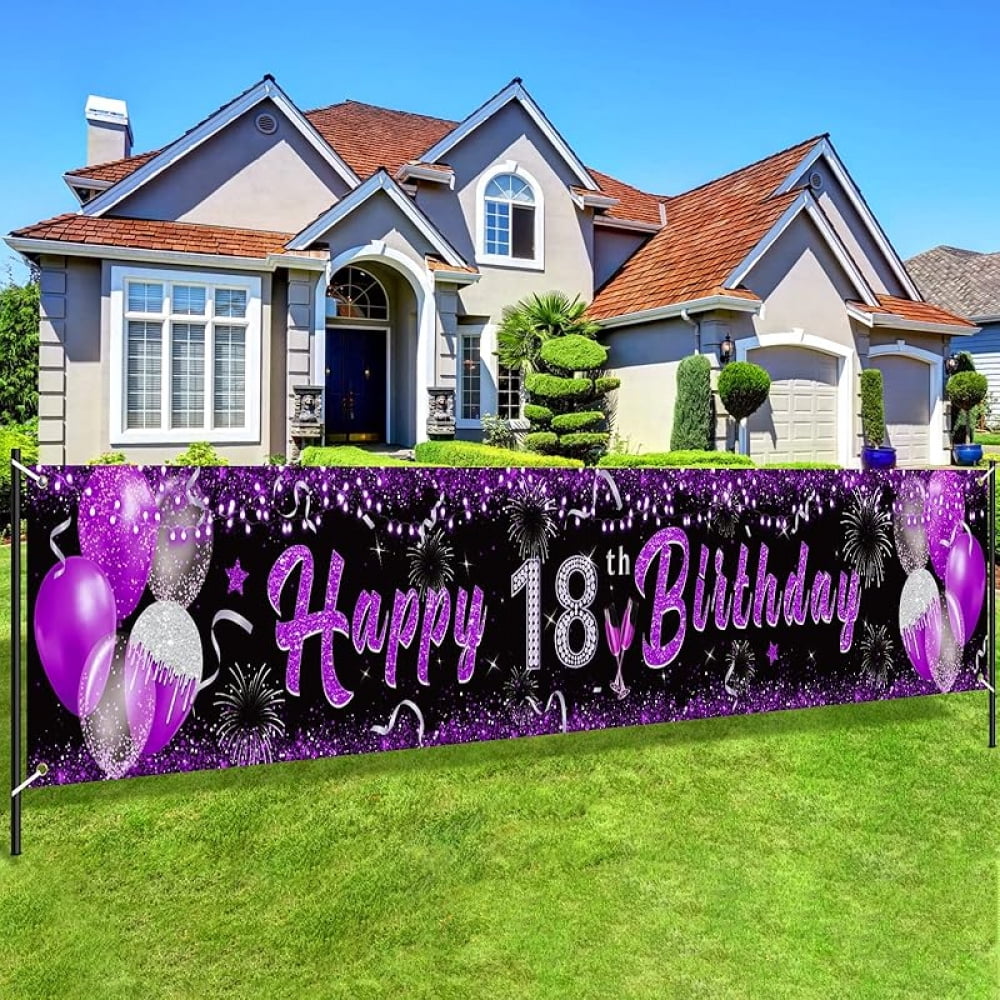 Purple 18th Birthday Decorations for Girls, Black Purple Silver Happy ...