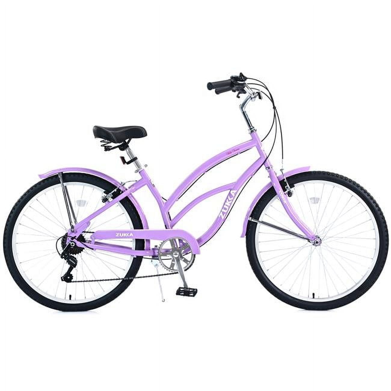 Purple 26' Beach Cruiser Bike Shimano 7 Speeds Bicycles with Double V ...