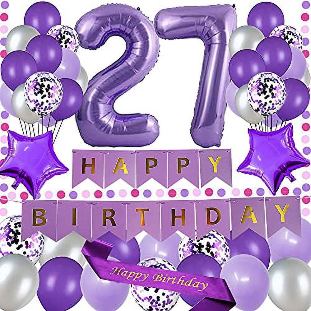 Purple 27th Birthday Party Decorations Happy Birthday Banner, Number 27 ...