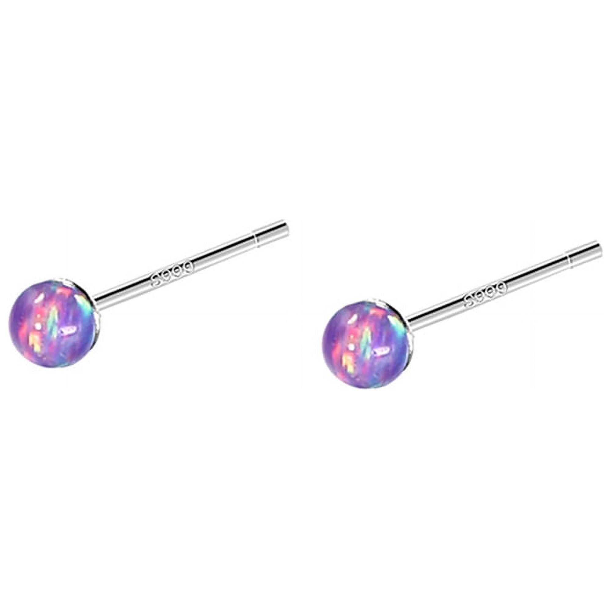 Purple 2mm Opal Stud Earrings Sterling Silver Colorful Stone Tiny Ball ...